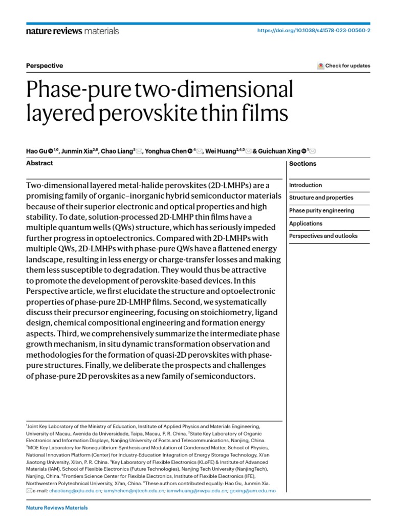 Phase-Pure Two-Dimensional Layered Perovskite Thin Films | PDF