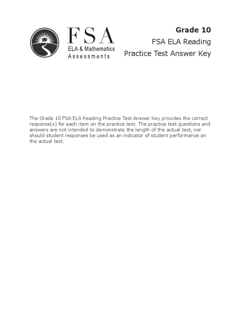FSA 2020 10R Practice-Test Answer-Key PBT | PDF | Language Arts ...