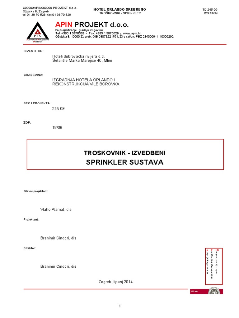 SP - Hotel Orlando - Troskovnik - Izvedbeni | PDF