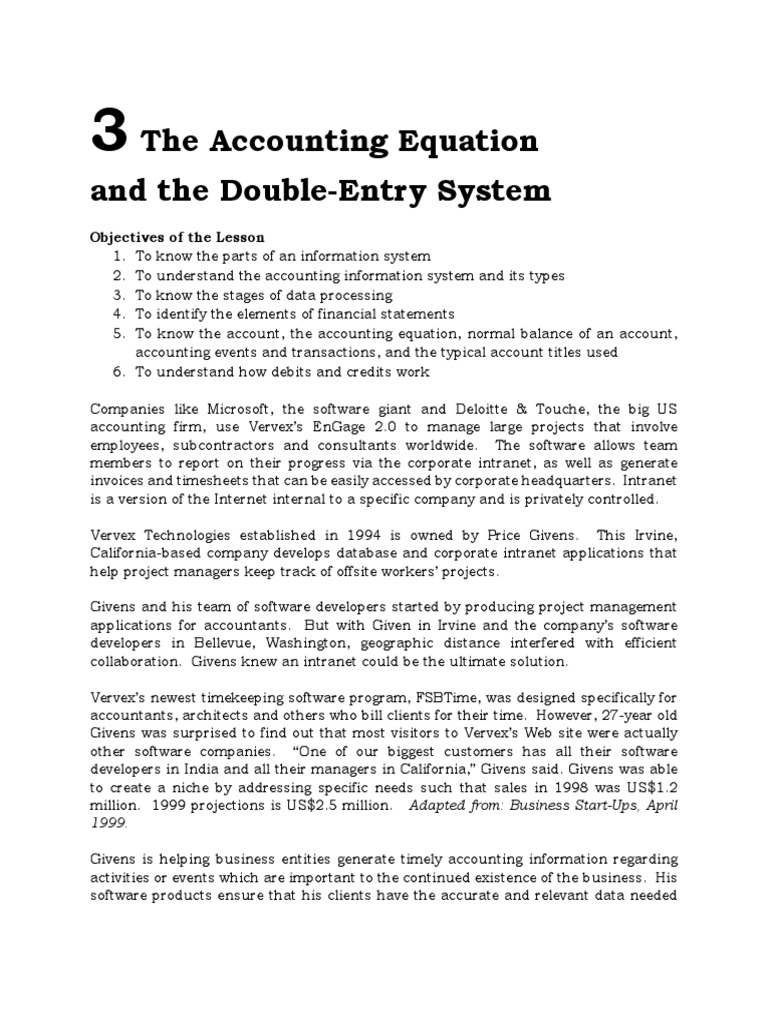 Lesson 3 - The Accounting Equation and The Double Entry System | PDF ...