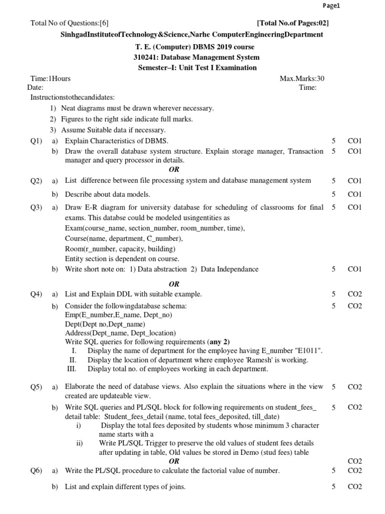 TE Comp 2019 I AY23-24 DBMS UT1 | PDF | Databases | Sql TE Comp 2019 I AY23-24 DBMS UT1 | PDF | Databases | Sql