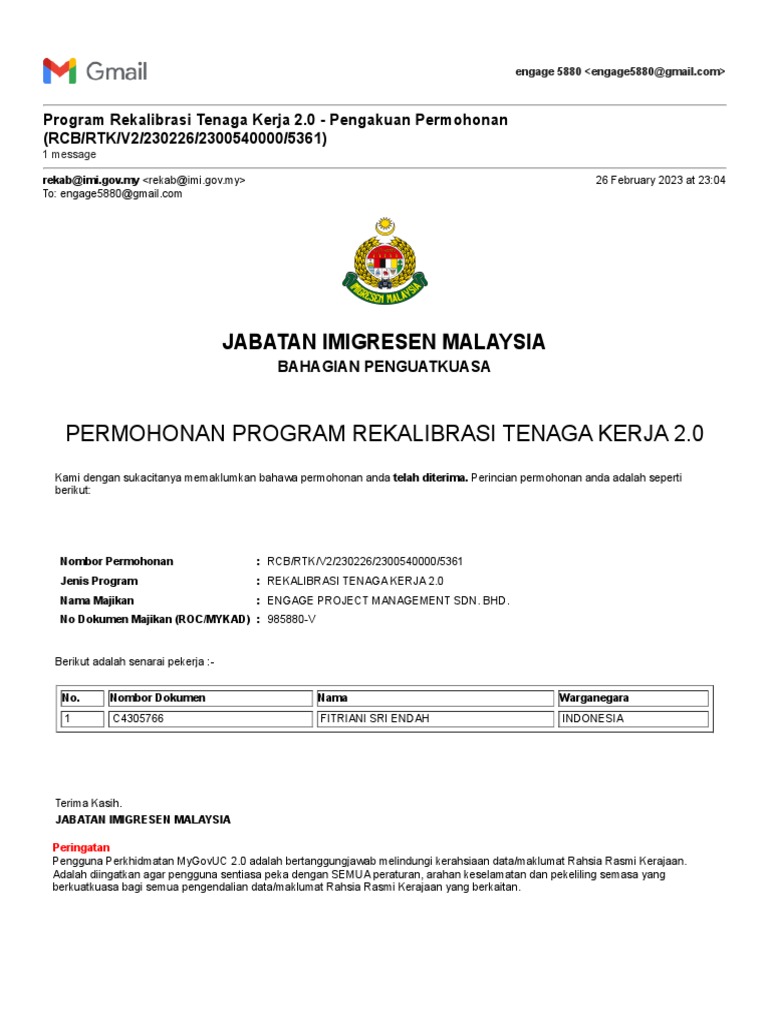 Gmail - Program Rekalibrasi Tenaga Kerja 2.0 - Pengakuan Permohonan (RCB - RTK - V2 - 230226 ...