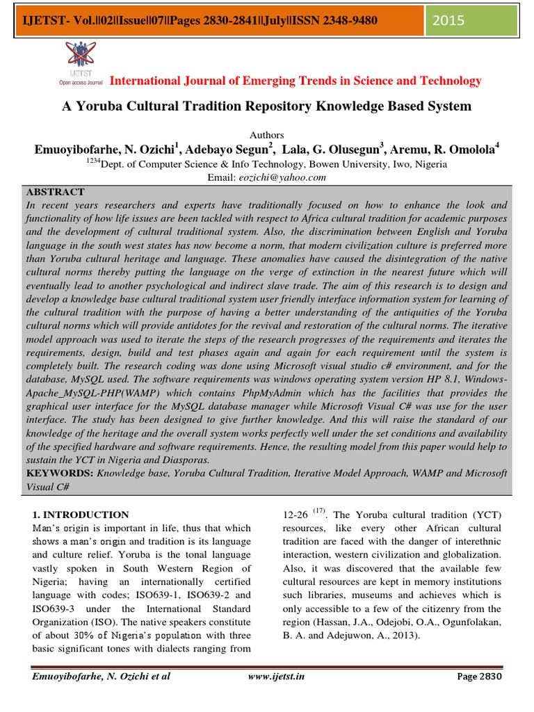 A Yoruba Cultural Tradition Repository Knowledge Based System | PDF ...