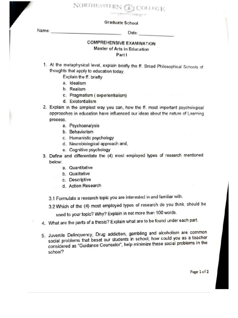 Part 1 Comprehensive Exam | PDF