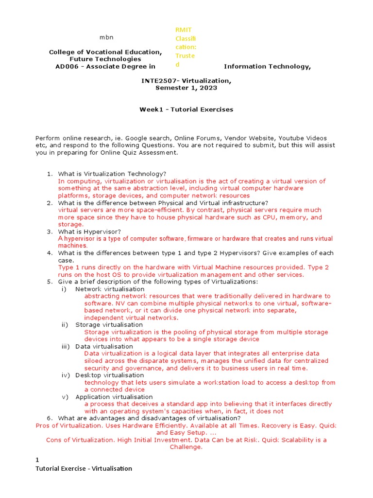Tutorial Exercise Virtualisation | PDF | Virtualization | Information Technology