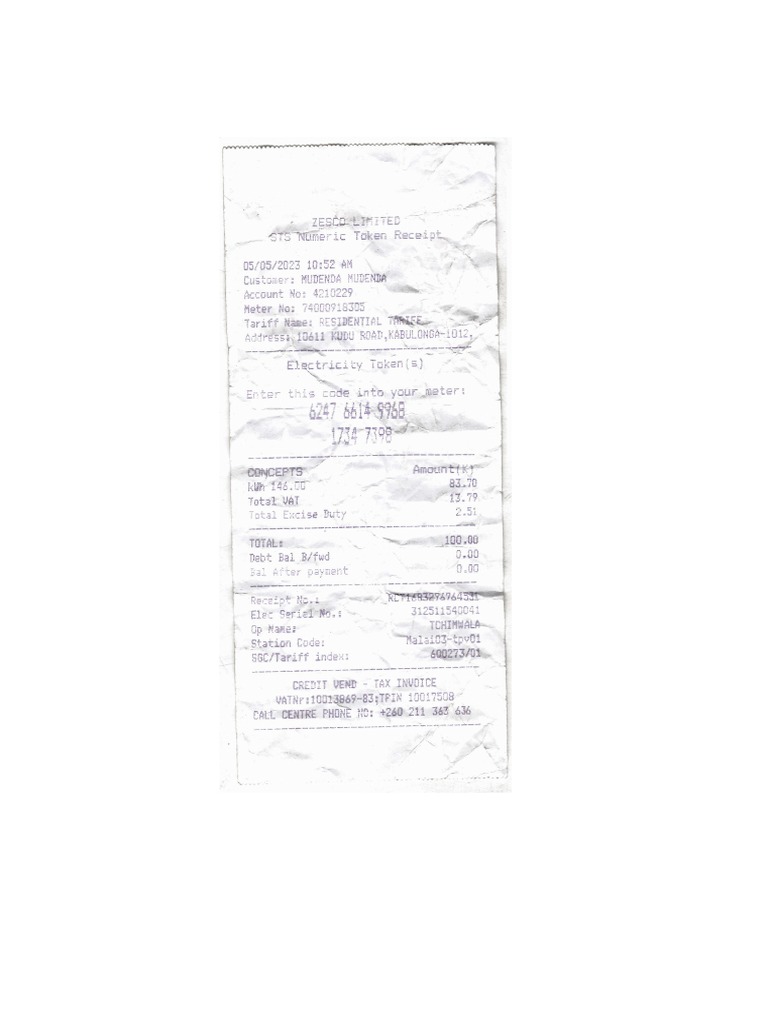 Zesco Receipt | PDF