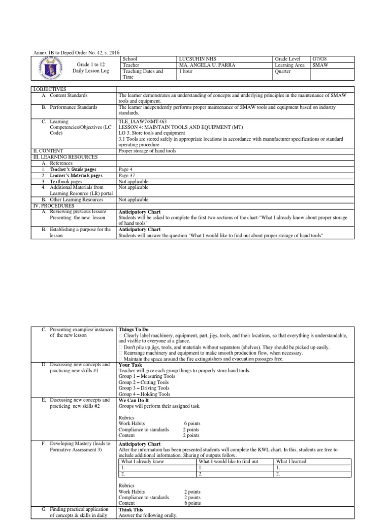 Proper Storage of Hand Tools | PDF | Learning | Human Communication