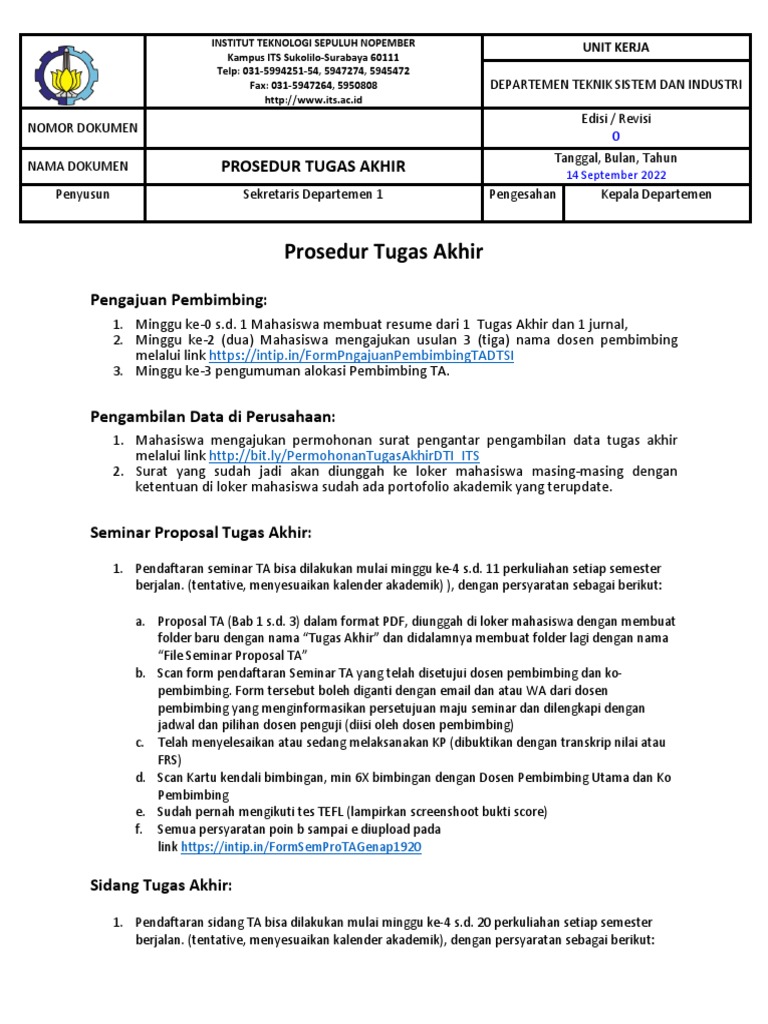 Prosedur TA DTSI ITS 2022 | PDF