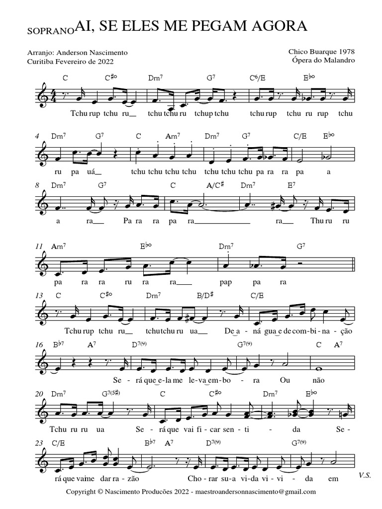 Partitura Soprano - Ai Se Eles Me Pegam Agora 2022 | PDF