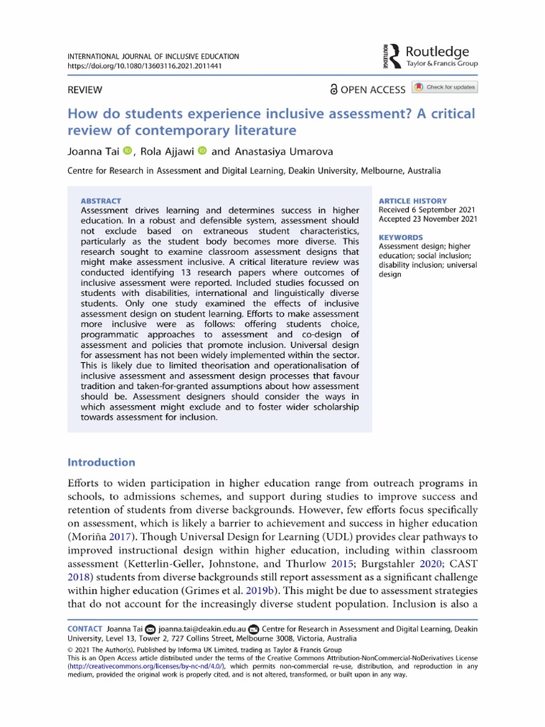 1 - How Do Students Experience Inclusive Assessment - A Critical Review ...