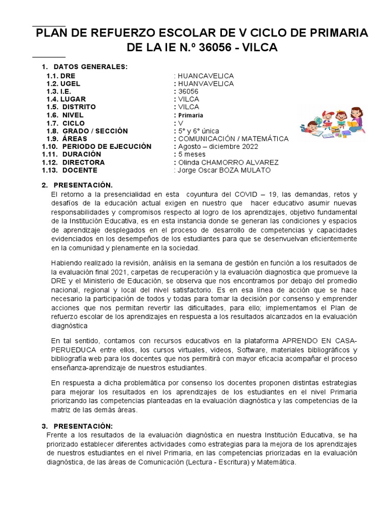 Plan de Refuerzo 6to Grado | PDF | Evaluación | Enseñando