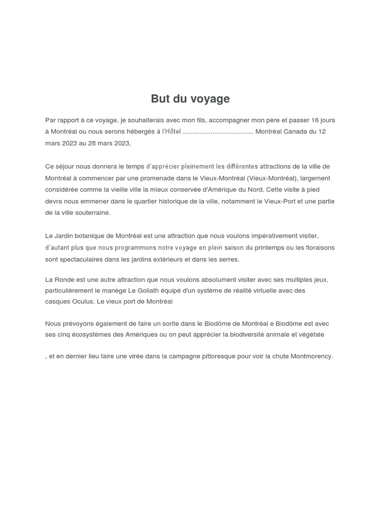 Plan de voyage pour Montréal au Canada | PDF
