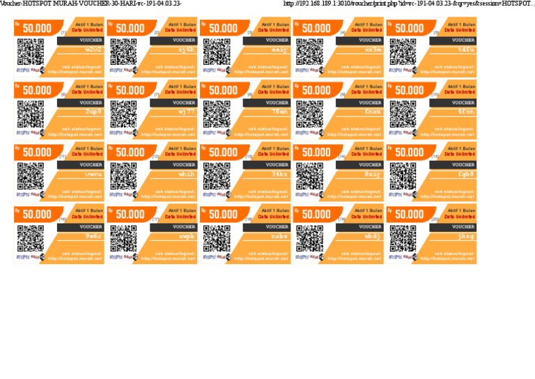 50K Unlimited Data Vouchers List | PDF