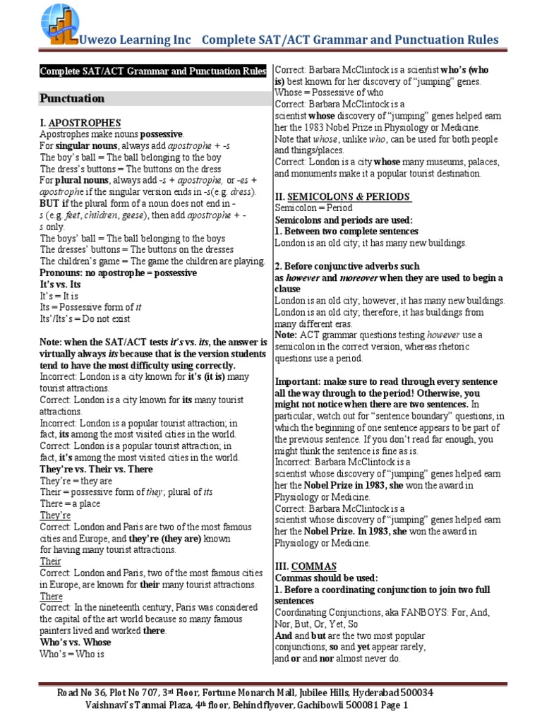 Complete SAT-ACT Grammar and Punctuation Rules | PDF | Grammatical ...