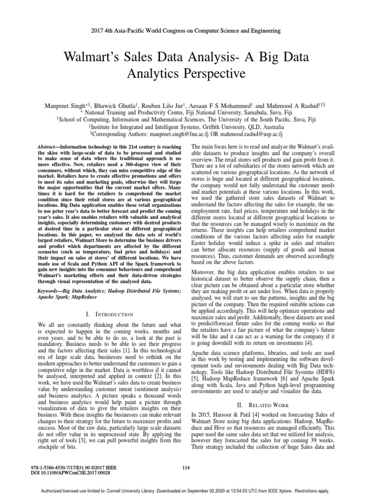 Walmart's Sales Data Analysis - A Big Data | PDF | Apache Spark ...