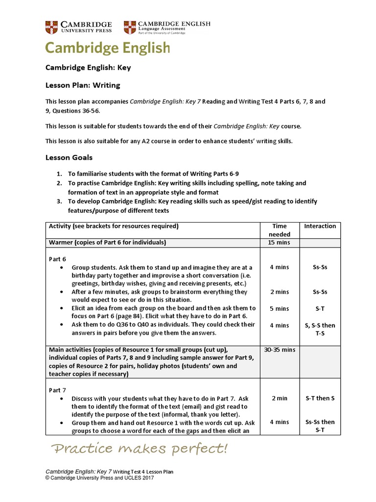 Cambridge Ket Lesson Plan | PDF | Career & Growth | Foreign Language Studies