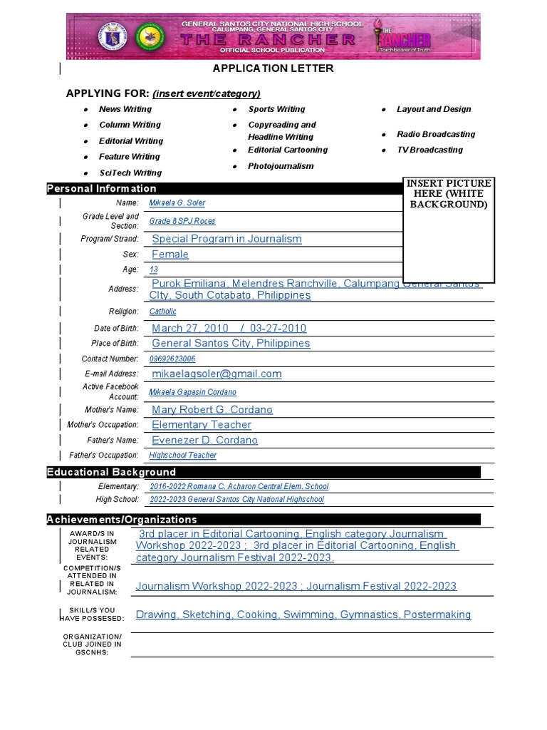 Application for Journalism Program | PDF | Journalism | Human Communication