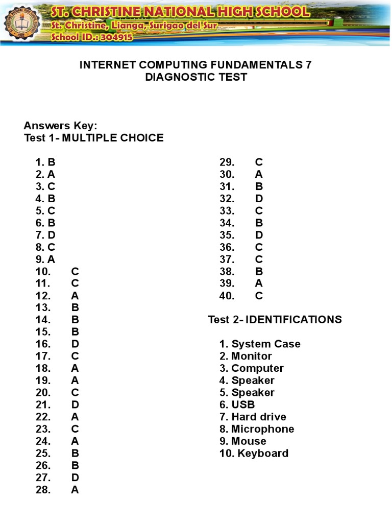 ICF 7- Diagnostic Test Answers Key | PDF