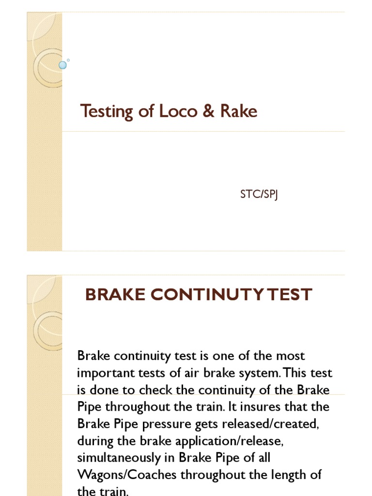 Testing of Loco and Rake - 0 | PDF | Train | Brake