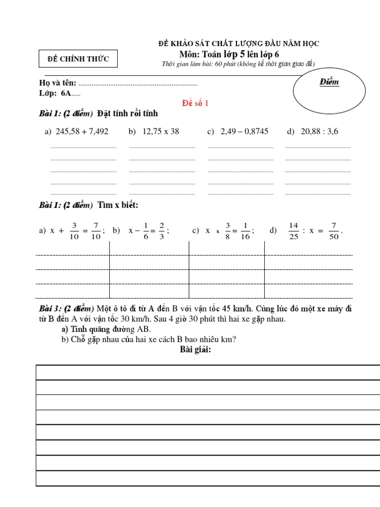 2.de Khao Sat Chat Luong Dau Nam Mon Toan Lop 6 | PDF