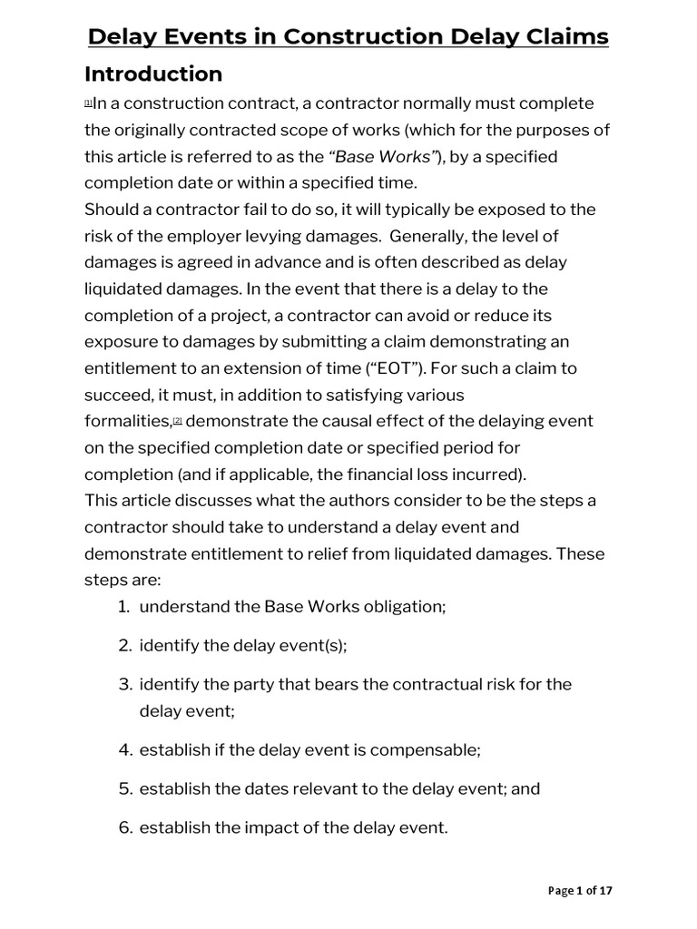 Construction Delay Claims | Download Free PDF | Liquidated Damages ...