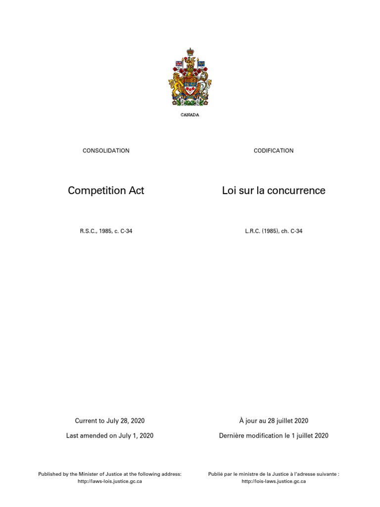 Competition Act Loi Sur La Concurrence: Consolidation Codification | PDF | Codification (Droit ...