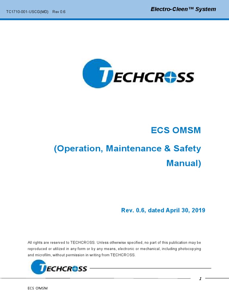 Techcross Electro-Cleen Operation, Maintenance | PDF