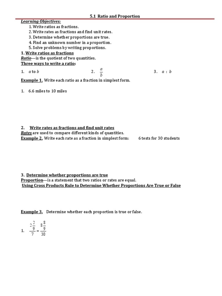5.1 Ratio and Proportion | PDF | Ratio | Arithmetic