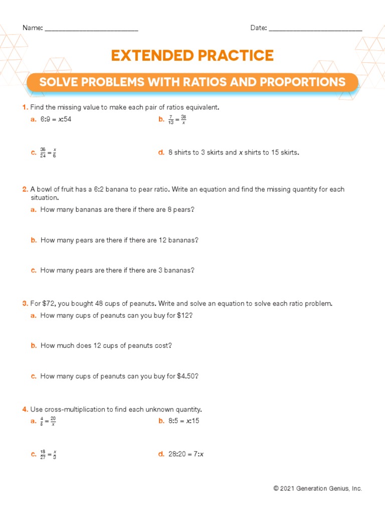 G7 646 Solve Problems With Ratios and Proportions Practice1 2 | PDF