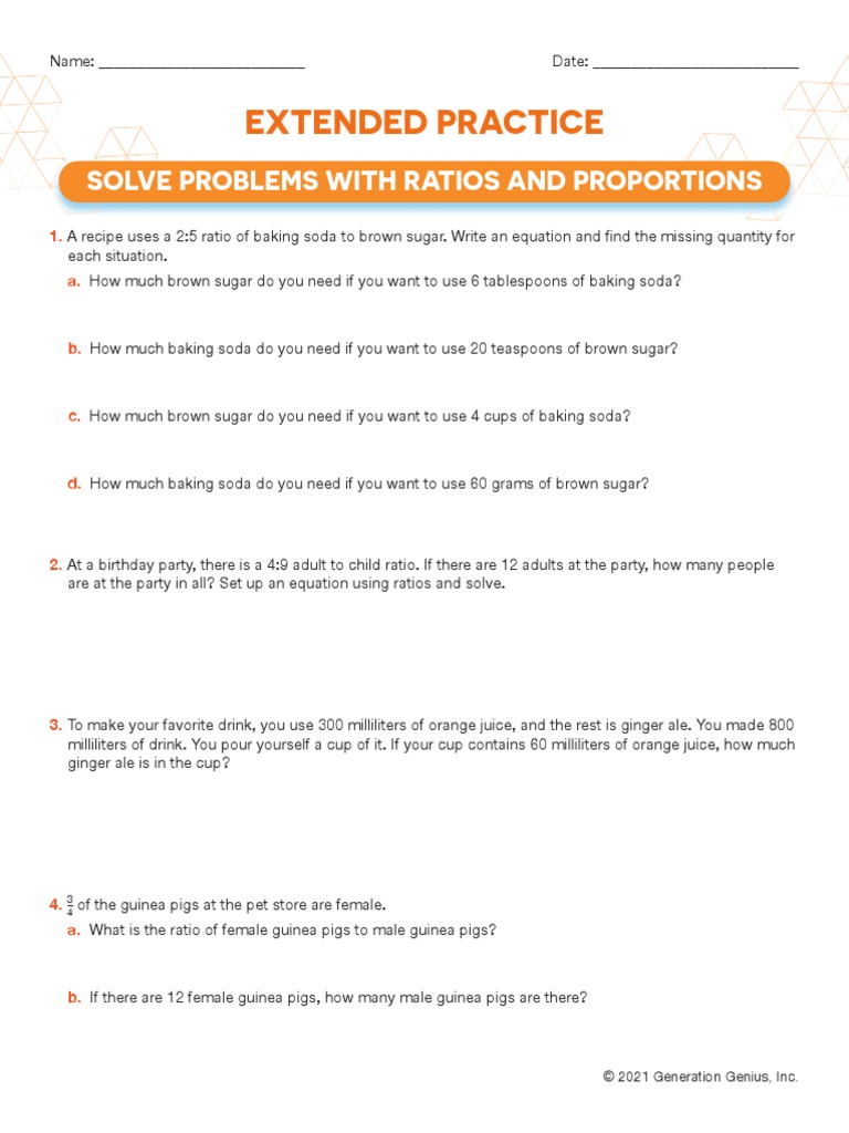 G7 646 Solve Problems With Ratios and Proportions Practice2 1 | PDF ...