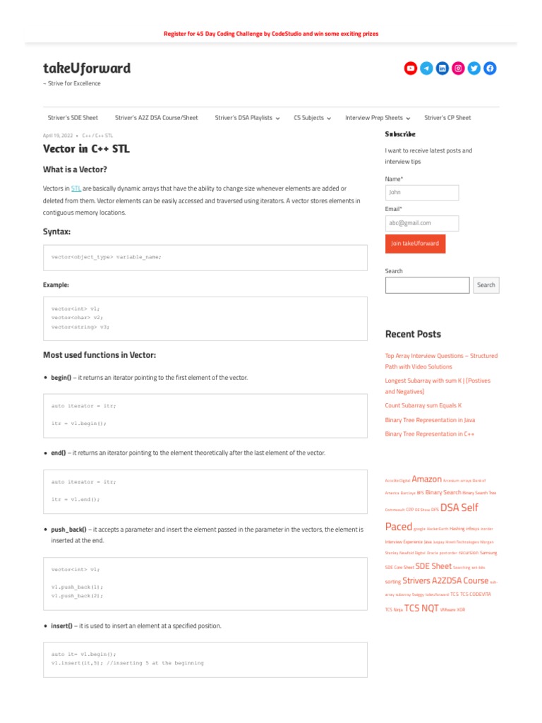 Takeuforward Org C Vector in C STL | PDF | C++ | Algorithms And Data Structures