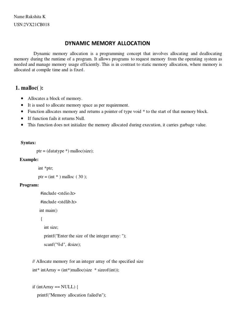 Dynamic Memory Allocation Pdf C Pointer Computer Programming
