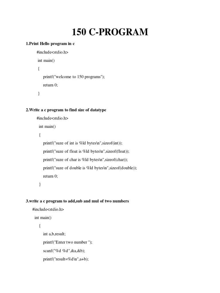150 C Program | Download Free PDF | Area | String (Computer Science)