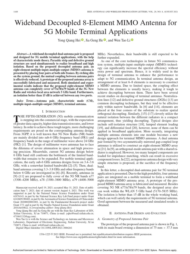 Wideband Decoupled 8-Element MIMO Antenna For 5G Mobile Terminal ...