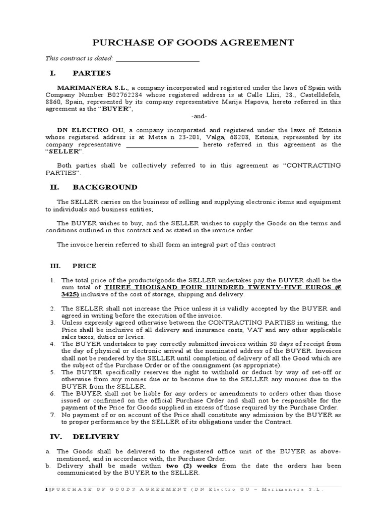 Purchase Agreement for Electronic Goods | PDF | Invoice | Procurement