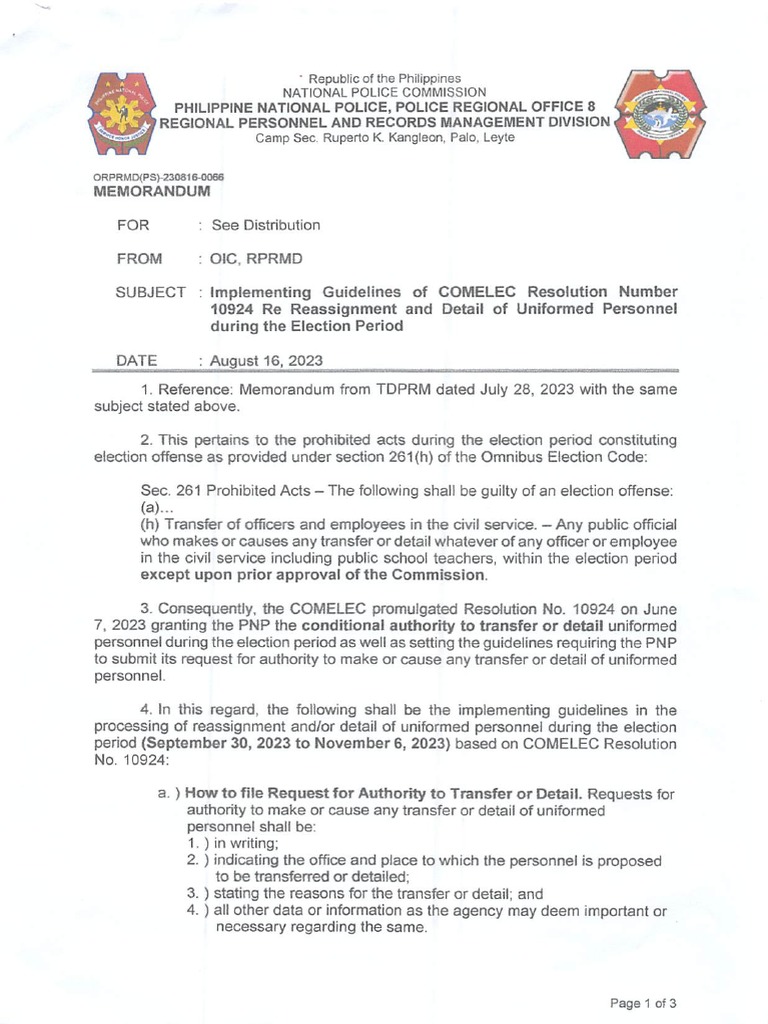 Implementing Guidelines of COMELEC Resolution Number 10924 Re ...
