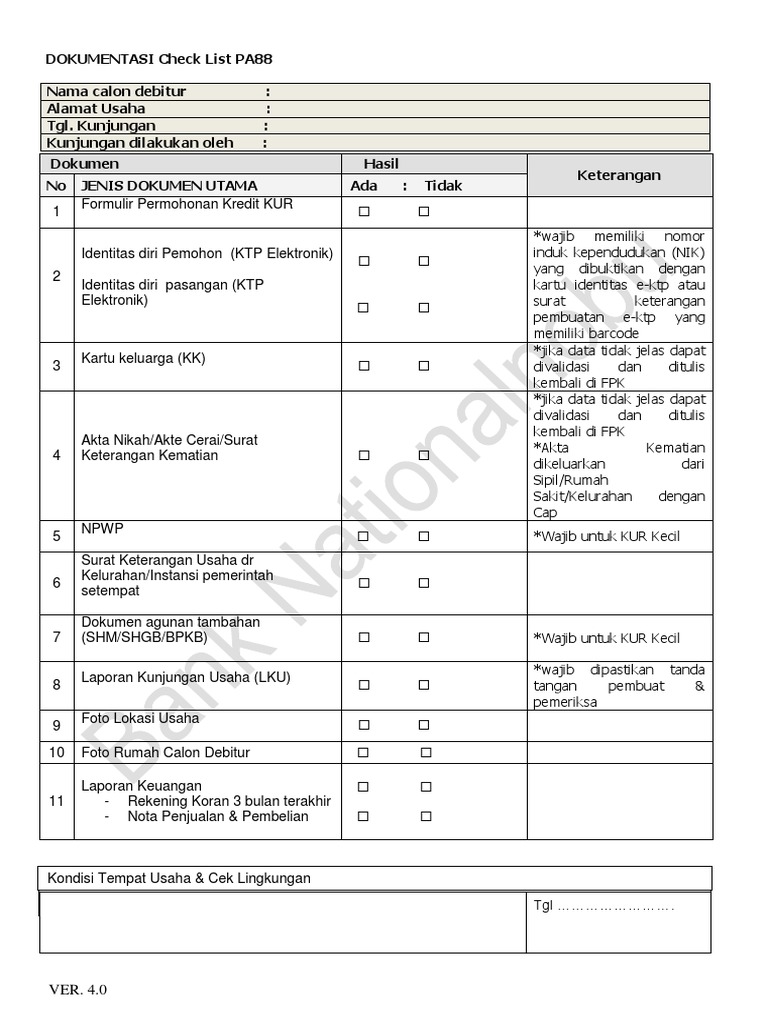 Form2 Pengajuan KUR (FPK, CL, LKU & IS) | PDF