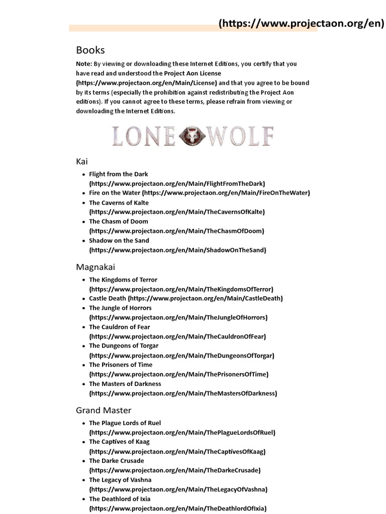 Project Aon - Main - Books (Lone Wolf) | PDF | Fiction Books | Books