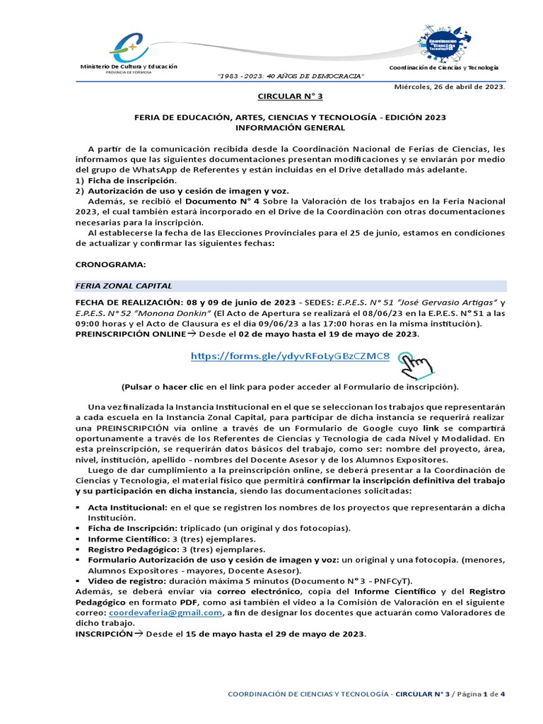 Circular #3. Coordinación de Ciencias y Tecnología. 2023 | PDF | Educación más alta