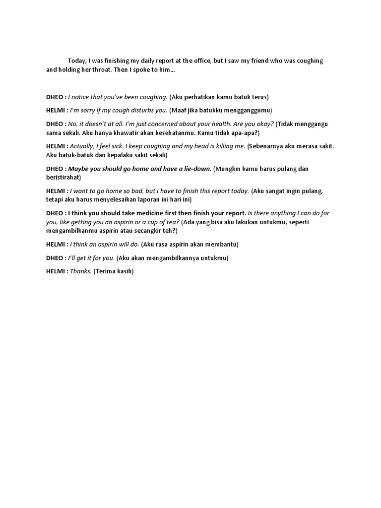Office Conversation On Coughing Concerns Pdf Language Arts