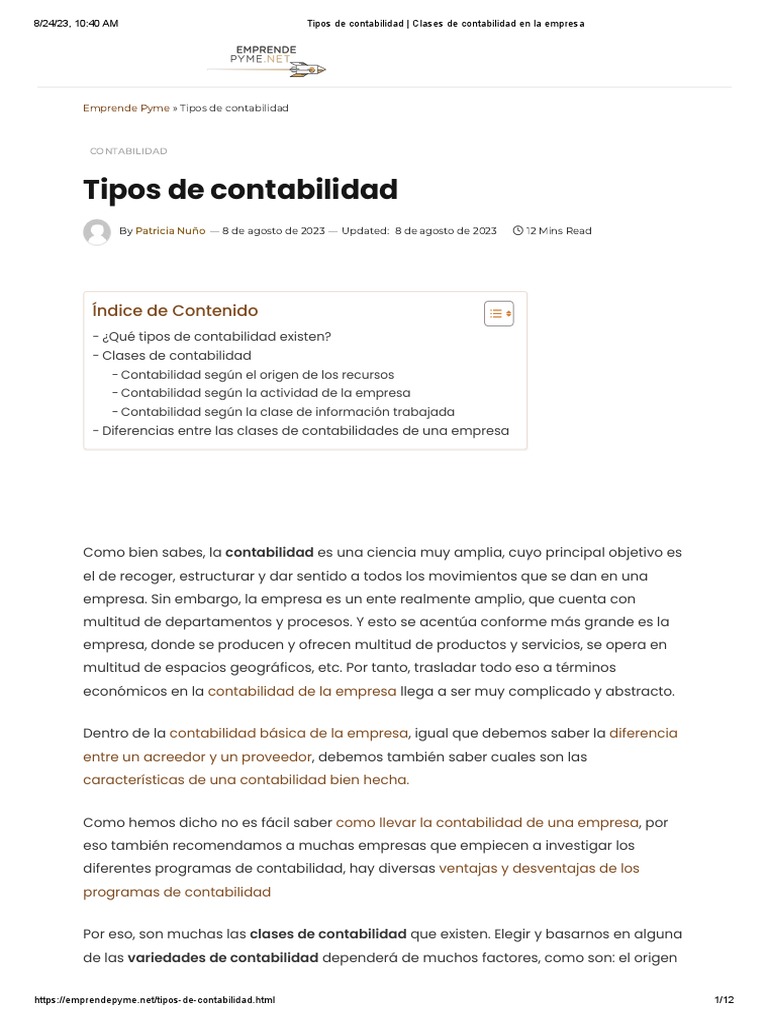 Tipos de Contabilidad - Clases de Contabilidad en La Empresa | PDF ...