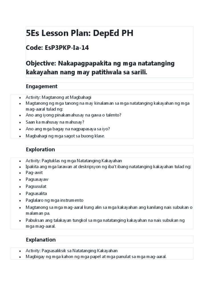 5es Lesson Plan - Pagpapakatao 3 Q1.a | PDF