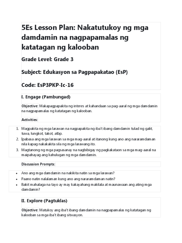 5es Lesson Plan - Pagpapakatao 3 Q1.c | PDF