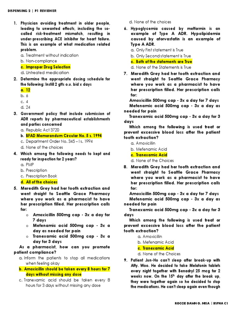 PHA 070 Dispensing 2 P1 REVIEWER From Quizziz | PDF | Pharmacy ...