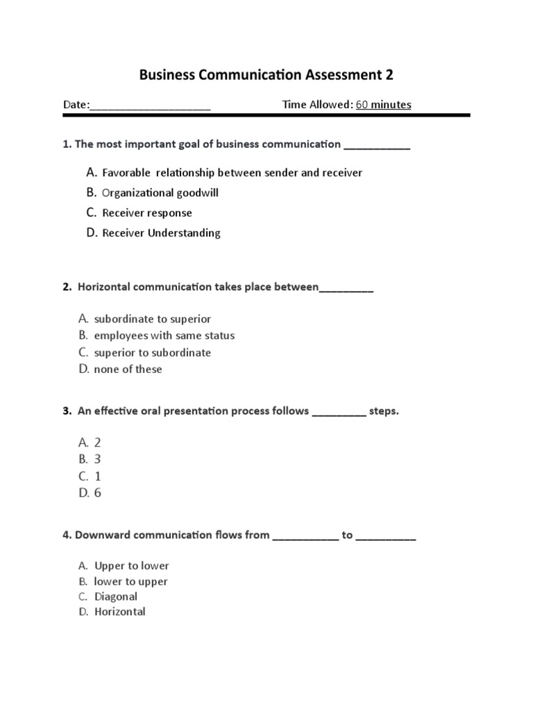 Business Communication Assessment Quiz | PDF | Communication ...