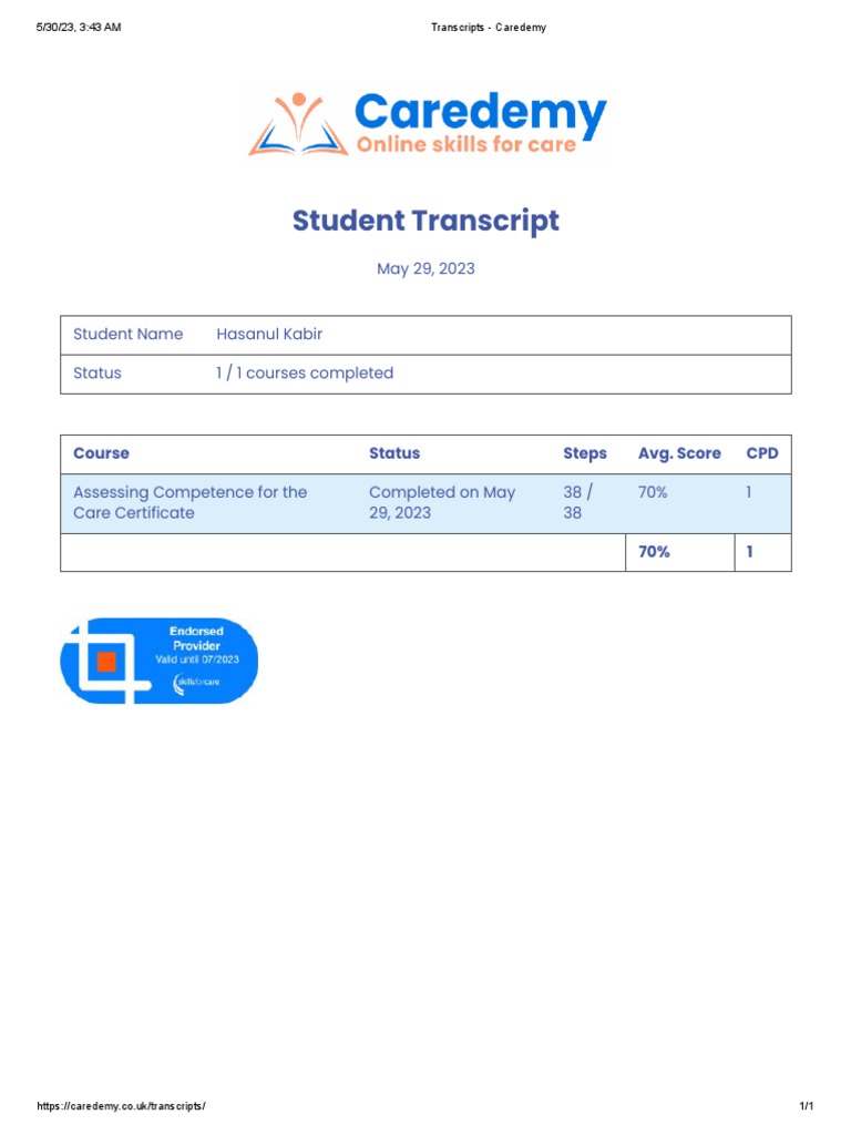 Transcripts - Caredemy | PDF