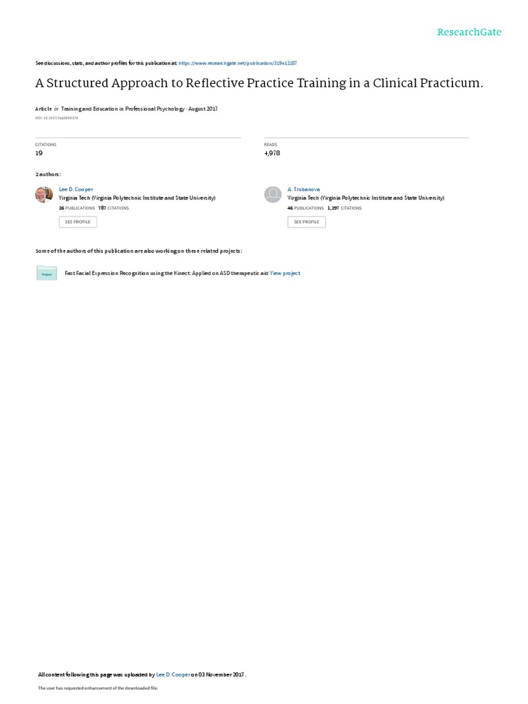A Structured Approach To Re Ective Practice Training in A Clinical Practicum | PDF | Reflective ...