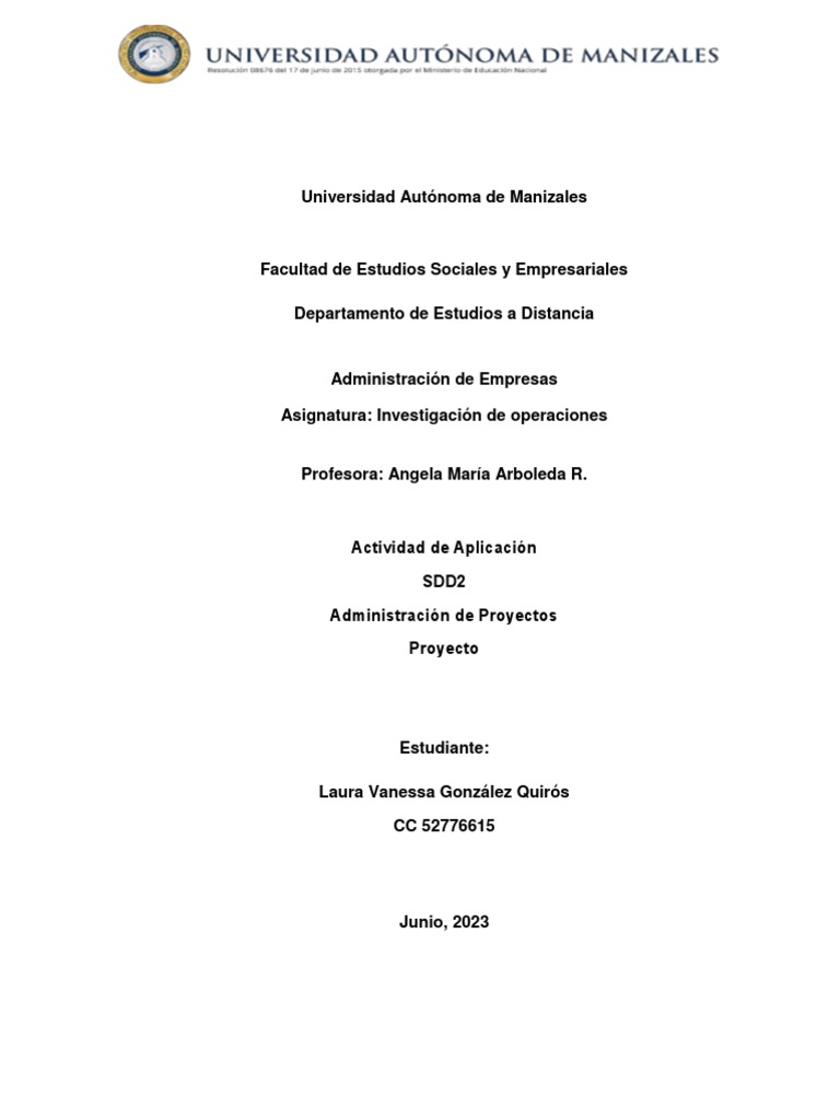 Actividad de Aplicación IO SDD2 | PDF | Gestión de proyectos | La investigación de operaciones