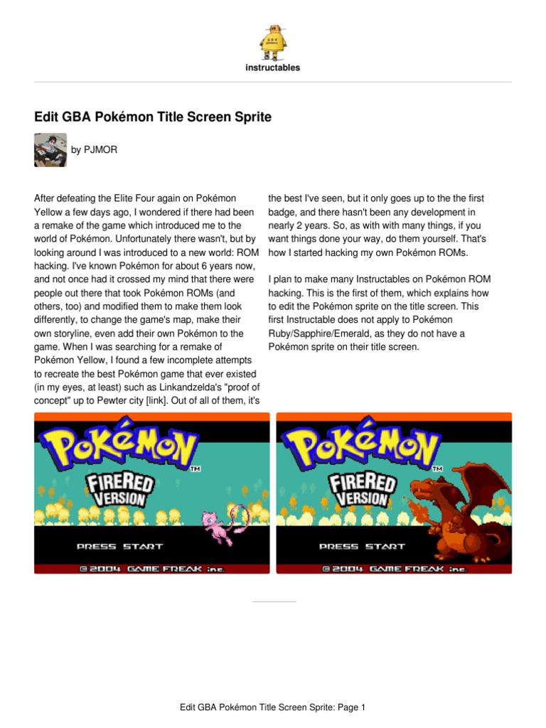 Edit GBA Pokémon Title Screen Sprite | PDF