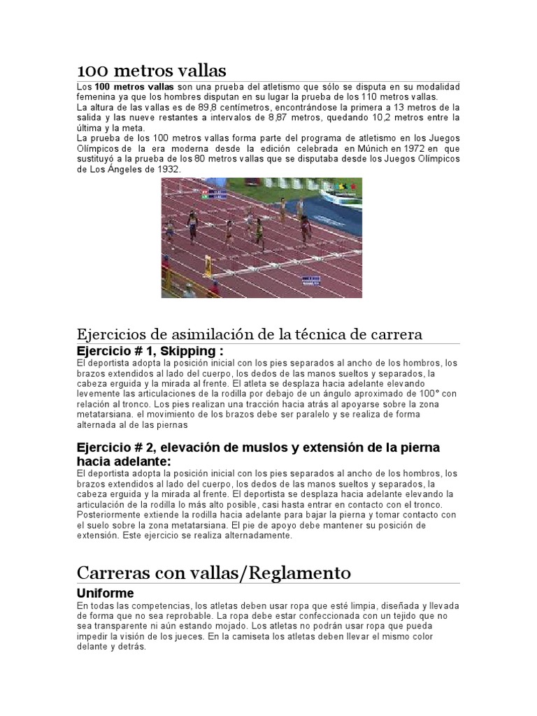 100 Metros Vallas: Reglas y Técnica | PDF